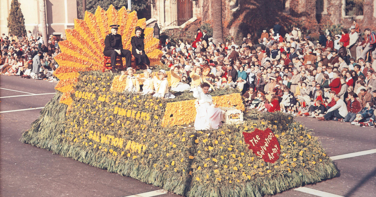 For the 98th year, a Salvation Army Band marches in the Rose Parade